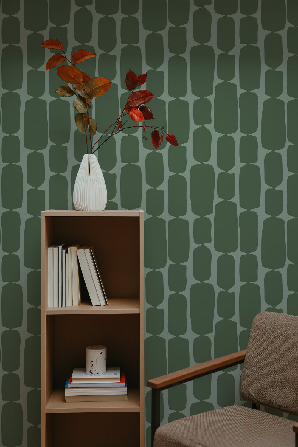 Green retro shape Peel and Stick Removable Wallpaper