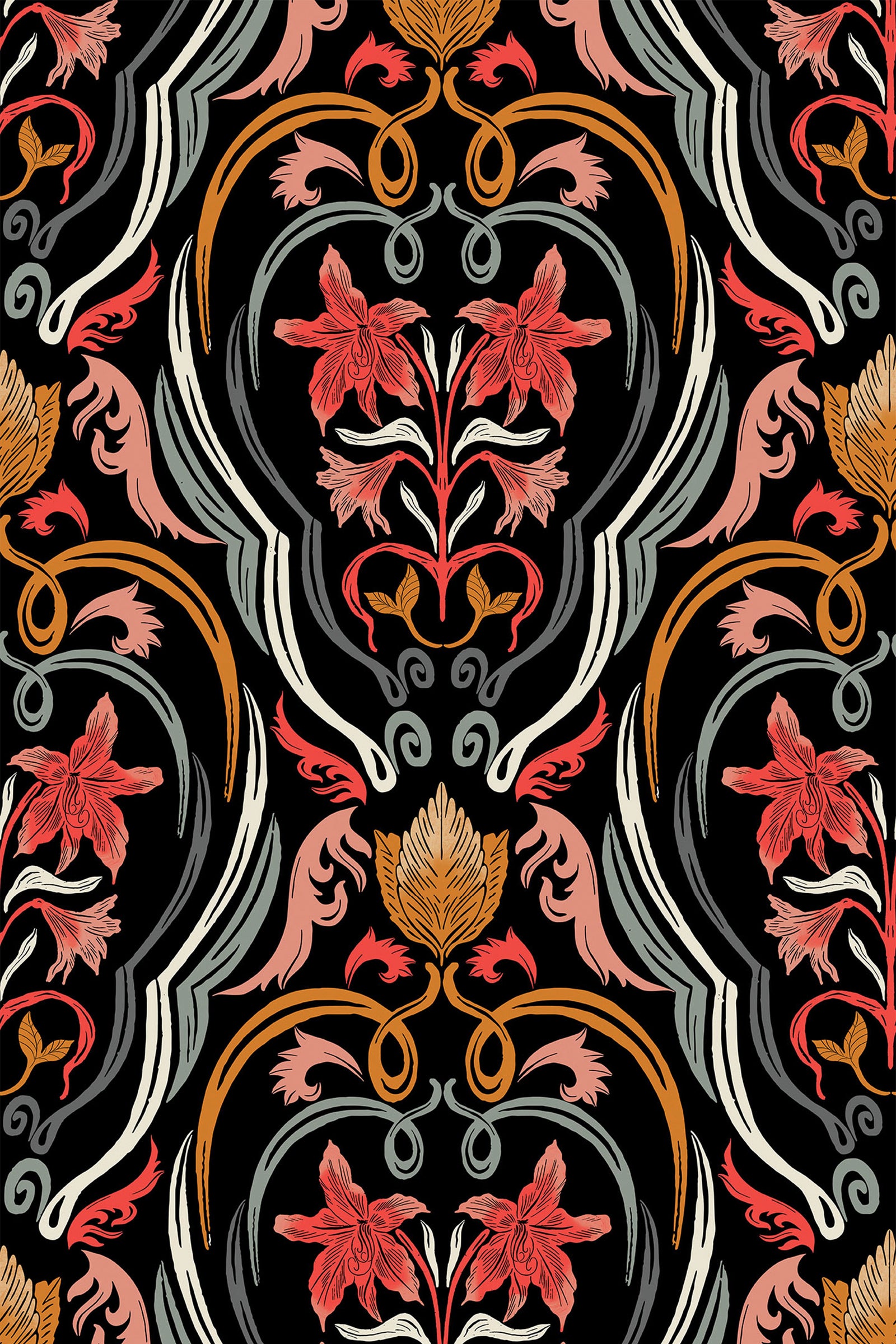 Colorful Dark Regal Floral Peel and Stick Removable Wallpaper