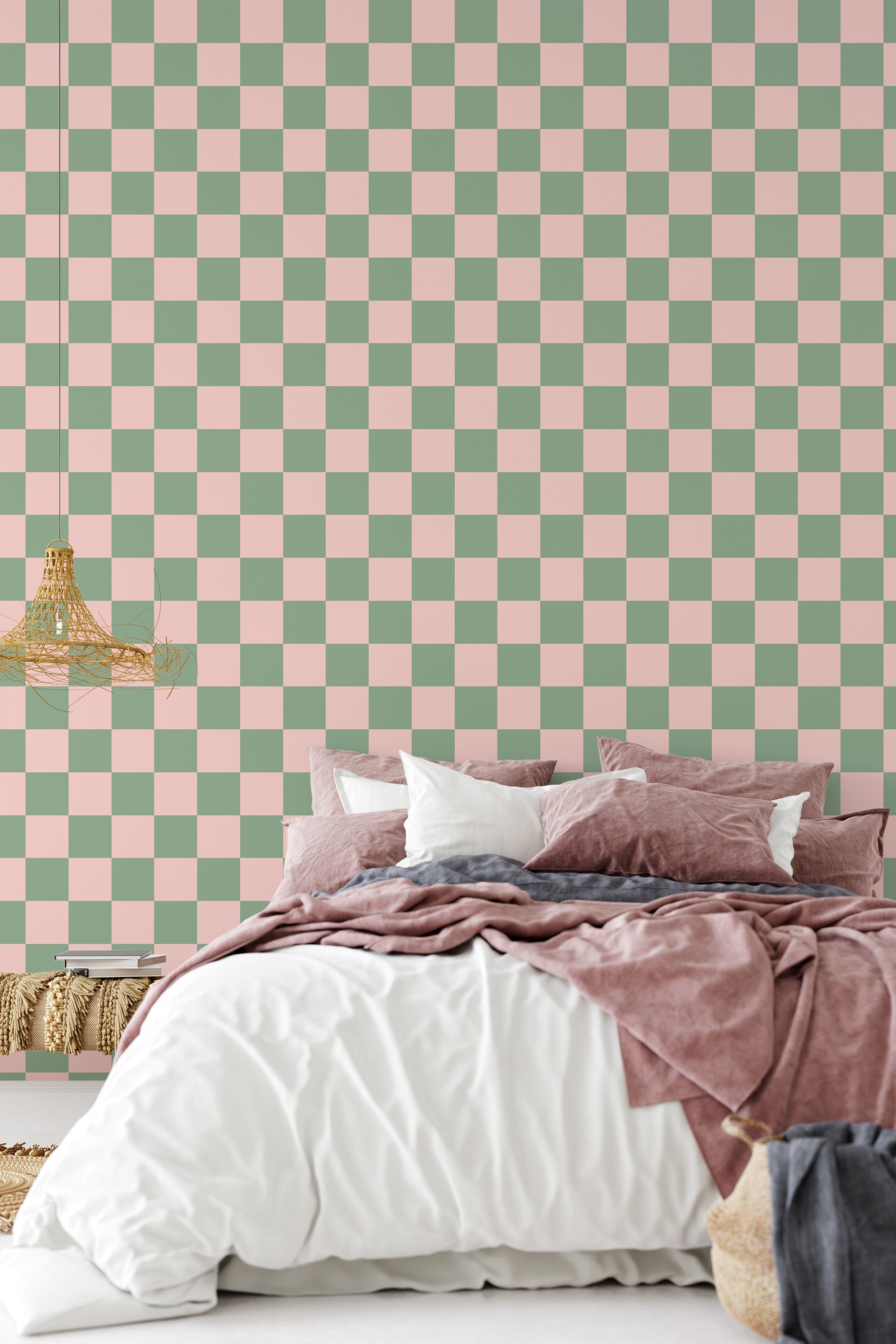 Checkered Pink And Green Removable or Traditional Wallpaper – La Grand ...